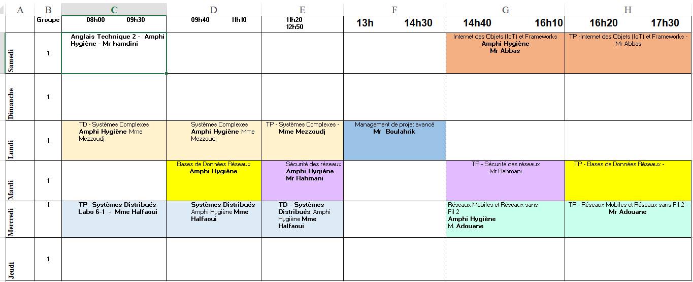 Emplois du temps Info – Faculté des sciences