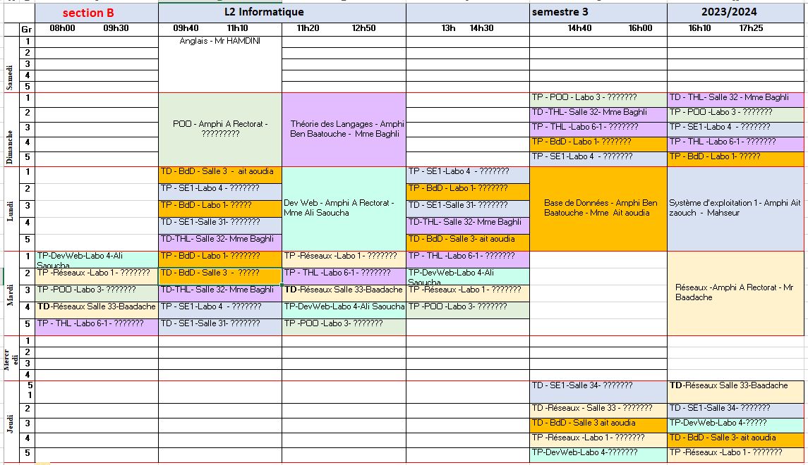 Emplois du temps Info – Faculté des sciences