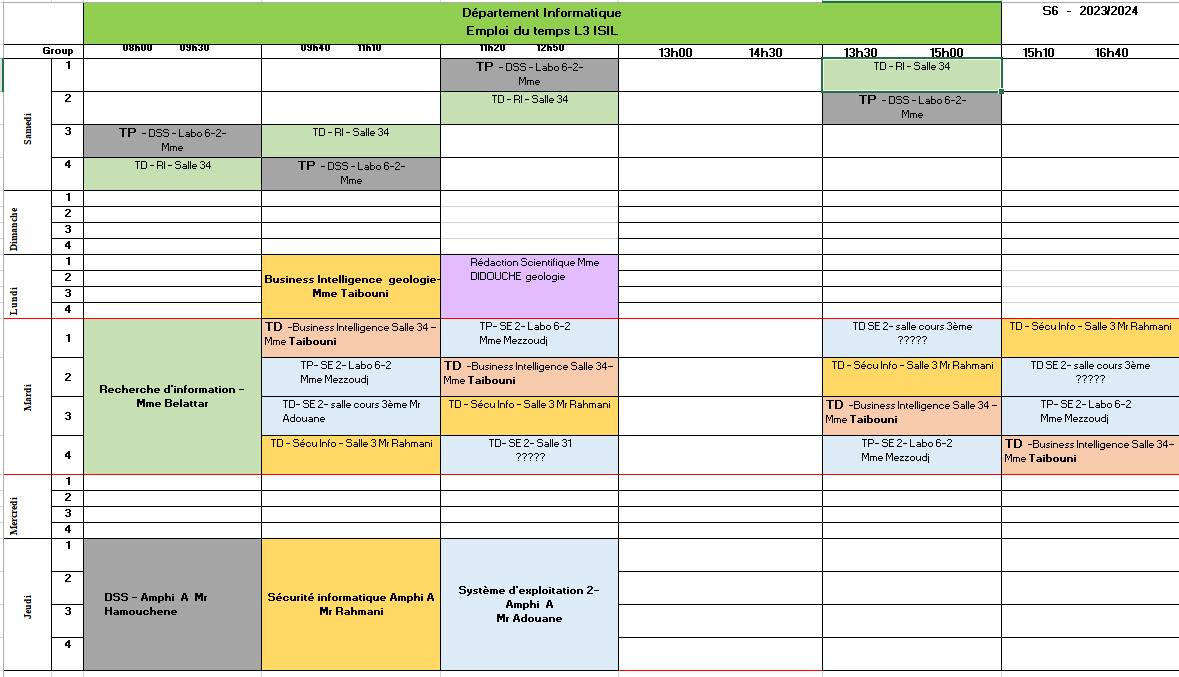 Emplois du temps Info – Faculté des sciences